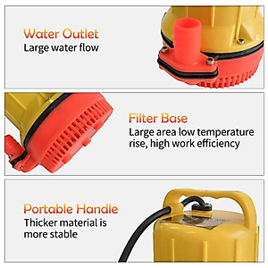 Socpuro Small Submersible Pump DC 12V 300W Portable Water Sump Pump for Pond Pumping, Pool Draining, Garden Irrigation