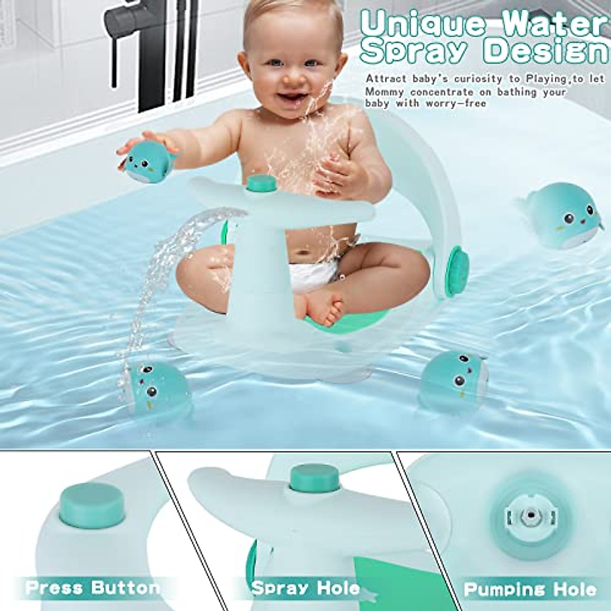 REIKTLUD Baby Bath Seat,Infant Baby Bath Tubs Seat, Baby Bathtub Seat for Sit-Up 6 to 18 Months,Baby Bath Shower Chair with Adjustable Backrest Support,Non-Slip Soft Mat,Secure Suction Cups (Blue)