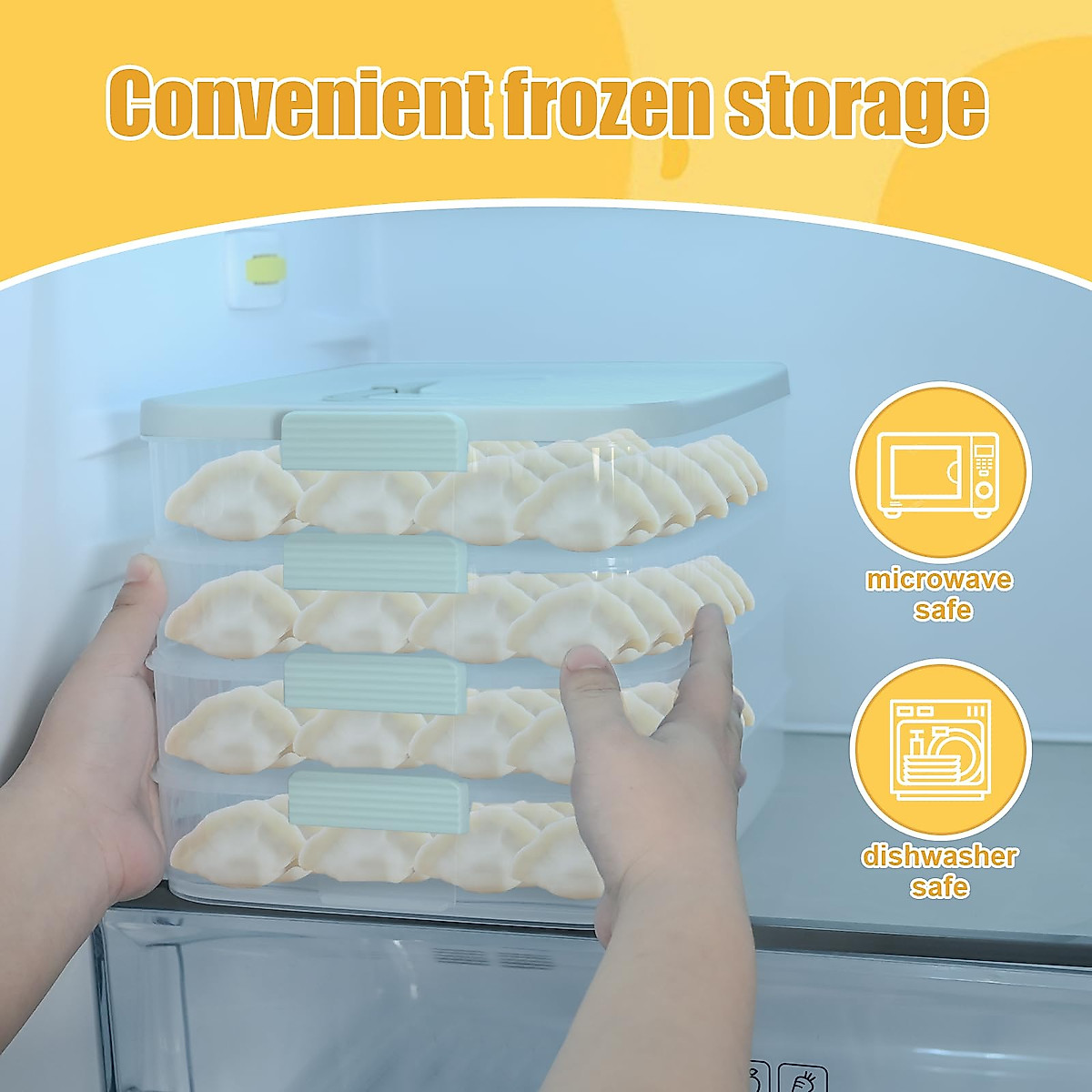 Splotiva 4 Layers Storage Container, 1.61'' Extra-High Layer, Cookie Carrier, Dumpling Box, Stackable Food Container (White & Mint Green)