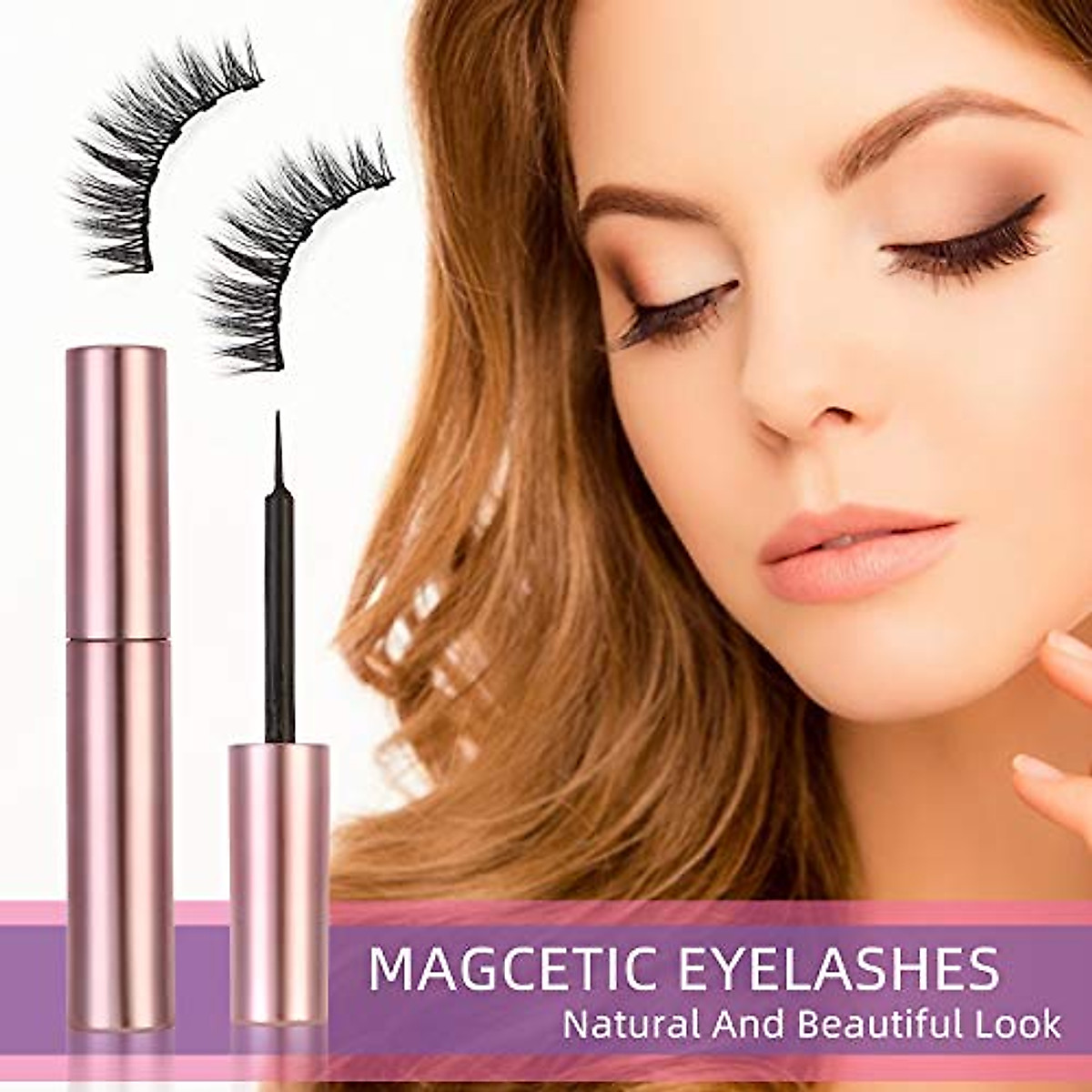 Magnetic eyelashes with eyeliner Kit,5 Pairs Different Reusable Magnetic Lashes,Natural Look False Lashes with Tweezers and Eyeliner