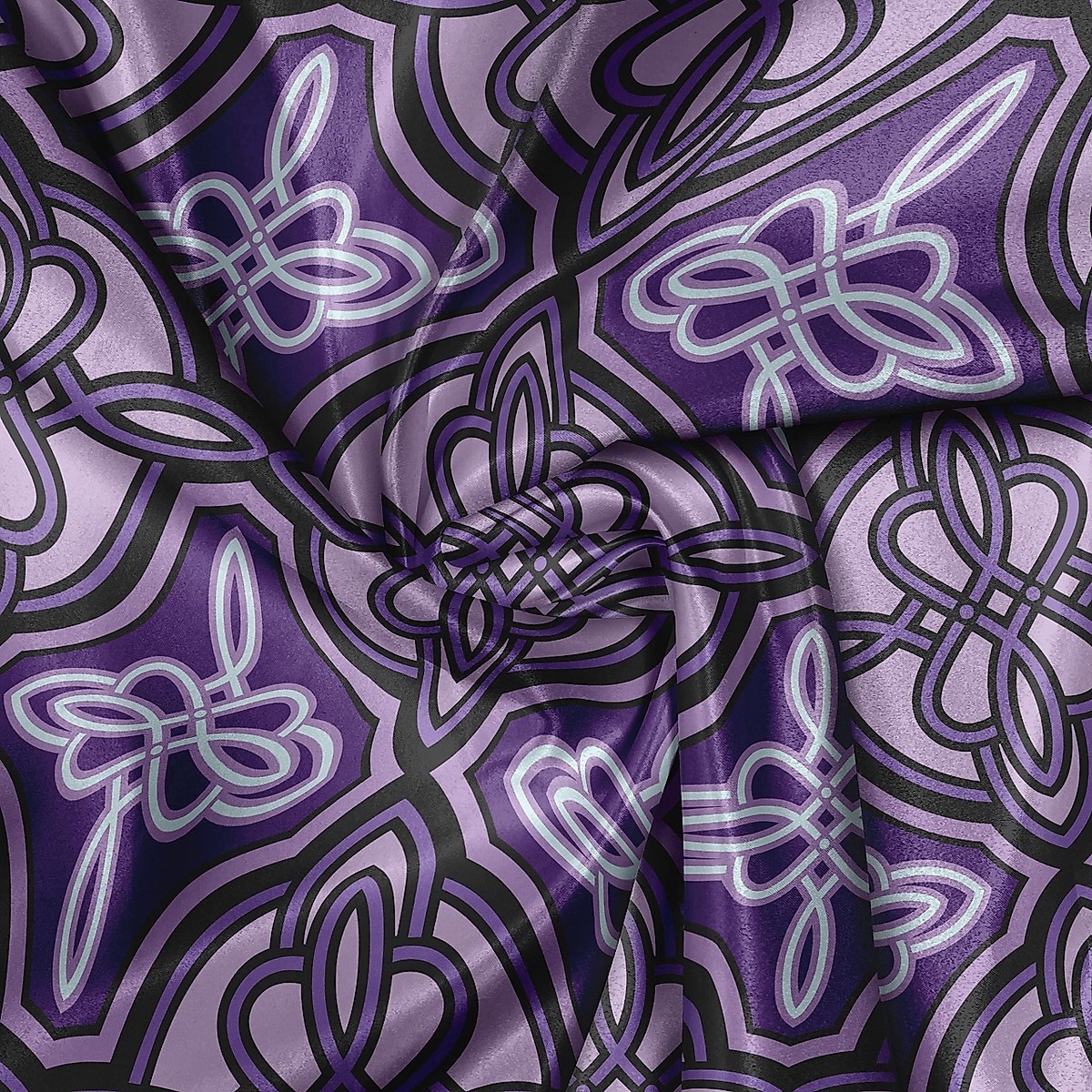 Ambesonne Celtic Fabric by The Yard, Unique Celtic Knot with Swirling and Twisted Line Details Print, Decorative Satin Fabric for Home Textiles and Crafts, Violet Lilac