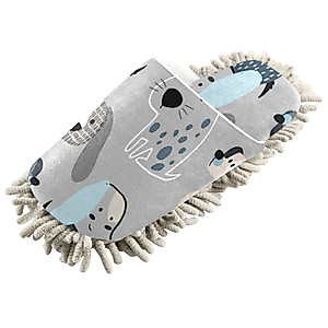 Childish Funny Dogs Mop Slippers Shoes Cover for Floor Cleaning Washable Hair Dirty Dust Cleaners Microfiber Mop Socks for Kitchen House Office