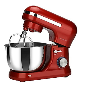 FRIGIDAIRE ESTM020-RED Retro Electric Stand Mixer, 4.75 Quart / 4.5L, 8 Speeds with Whisk, Dough Hook, Flat Beater Attachments, Splash Guard (RED)