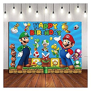 Cartoon Game Gold Coins Super Mario Happy Birthday Theme Photography Backdrops 5x3ft Kids Baby Shower Birthday Party Decor Photo Backgrounds Cake Table Decor Supplies
