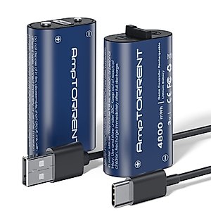 AmpTORRENT Xbox Battery Pack Rechargeable, 2×1600mAh Rechargeable Battery Pack for Xbox, Xbox Rechargeable Battery Pack, 3V Constant Output Lithium Batteries with USB C Charge Cable, 2000 Cycles