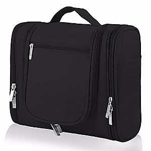 OMYSTYLE Hanging Travel Toiletry Bag for Women and Men, Hygiene Bag, Womens Bathroom and Shower Kit Organizer for Toiletries Cosmetic Makeup Shampoo Brushes (Black, Medium Size)