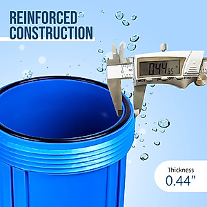 High Capacity 20 x 4.5” Blue Whole House Water Filter Purifier System with Presser Relief Button, 1” Inlet/Outlet Brass Port & Yearly Supply (3) Coconut Shell Activated Block Carbon Cartridges