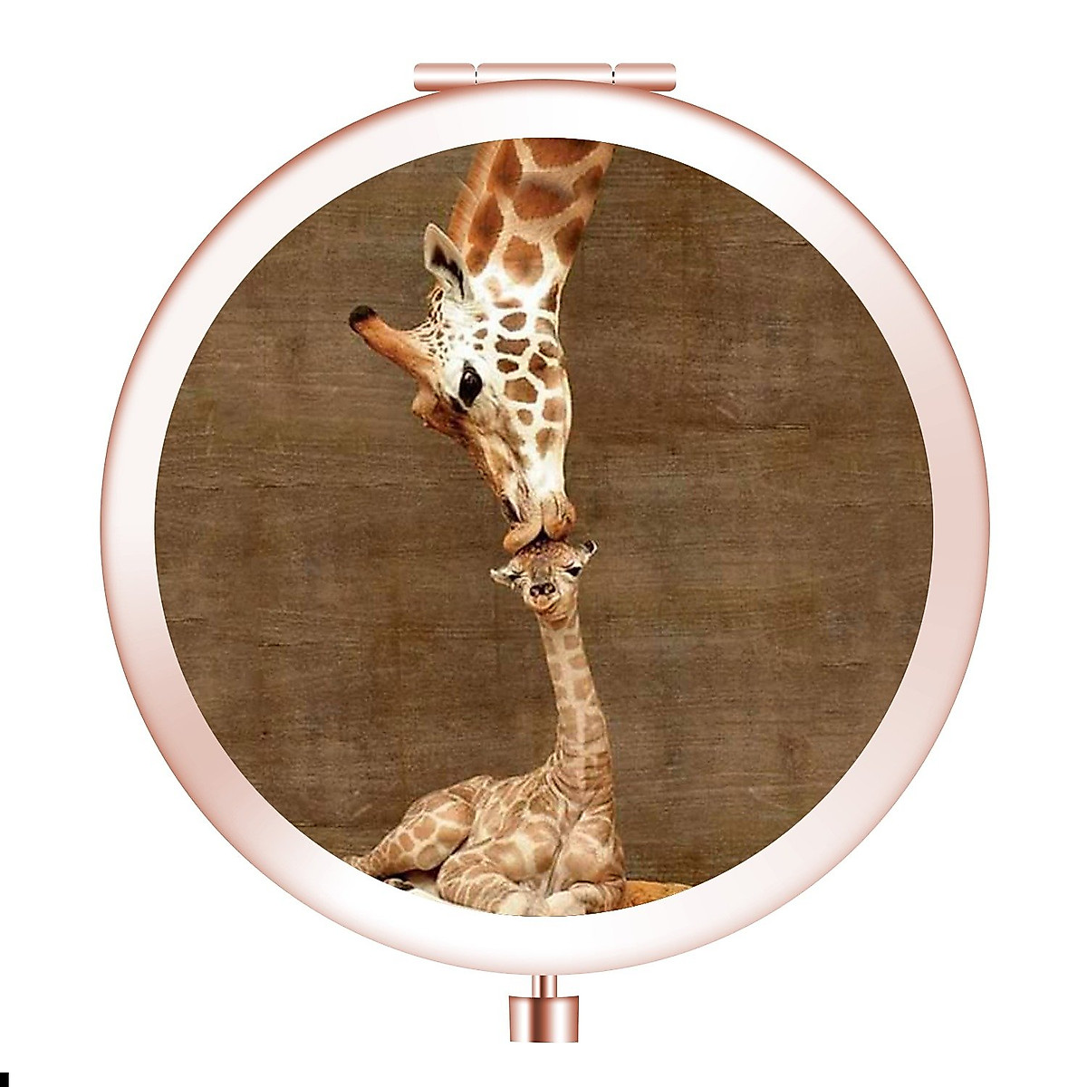 FUTUROO Rounded Compact Mirror, Customized Round Foldable Metal Makeup Mirror, 1x&2x Magnification Mini Mirror for Travel Purse Gift - Rose Gold Giraffe
