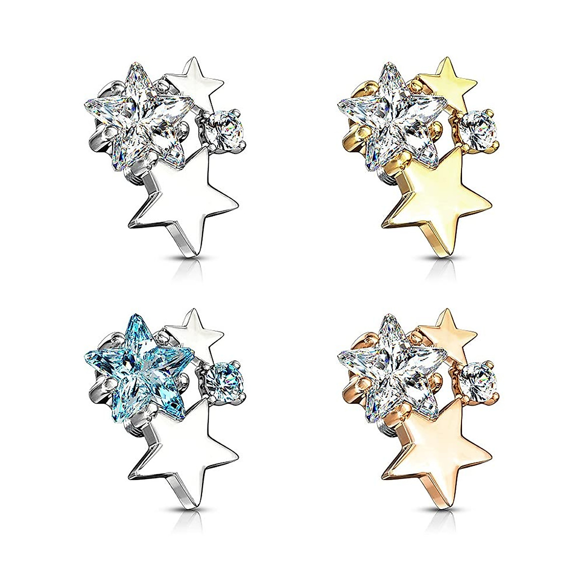 Pierced Owl 14GA Stainless Steel Internally Threaded CZ Crystal Star Cluster Dermal Anchor Top (Gold Tone)