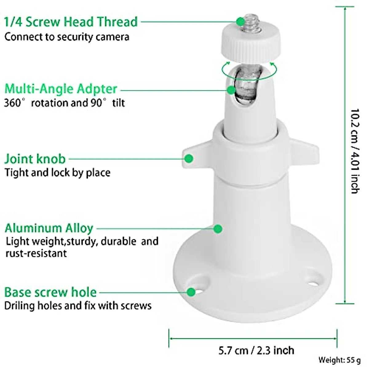 UYODM 2 Pack Wall Mount Holder Compatible with Google Nest Cam Outdoor or Indoor, Battery - 360°Rotation Security Mounting Bracket for Nest Cam with 1/4 Screw Thread, Camera Not Included (White)