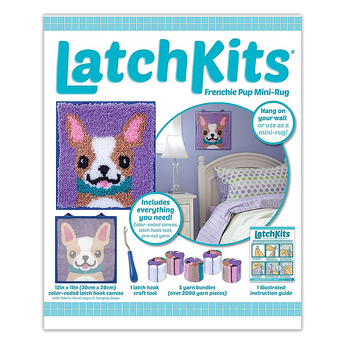 LatchKits – Puppy Latch Hook Kit – Easy-to-Learn Craft Project – No Sewing Or Cutting – for Ages 6+, Canvas, Multi