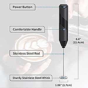 LUUKMONDE Powerful Milk Frother Handheld, Battery Operated Frother Wand with S/S Whisk, Mini Drink Mixer Electric Handheld, Hand Frother Foam Maker for Coffee, Latte, Matcha, Hot Chocolate, Black