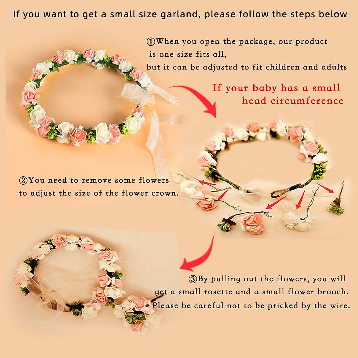 JOY'S DAY New Year gift Wedding Flower Crown Girls' Accessories Floral Adjustable Wreath Headband Floral Garland Headbands photo props (Baby Pink)