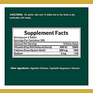 Nature’s Bounty Calcium Plus 500 mg Vitamin D3, Immune Support & Bone Health, 300 Tablets