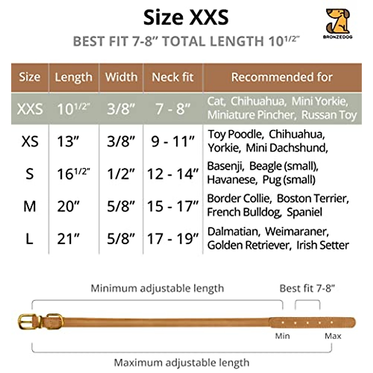 BRONZEDOG Rolled Leather Dog Collar with QR ID Dog Tag Durable Round Personalized Collars Small Medium Large Dogs Puppy Cat (7-8 Inch, Light Brown)