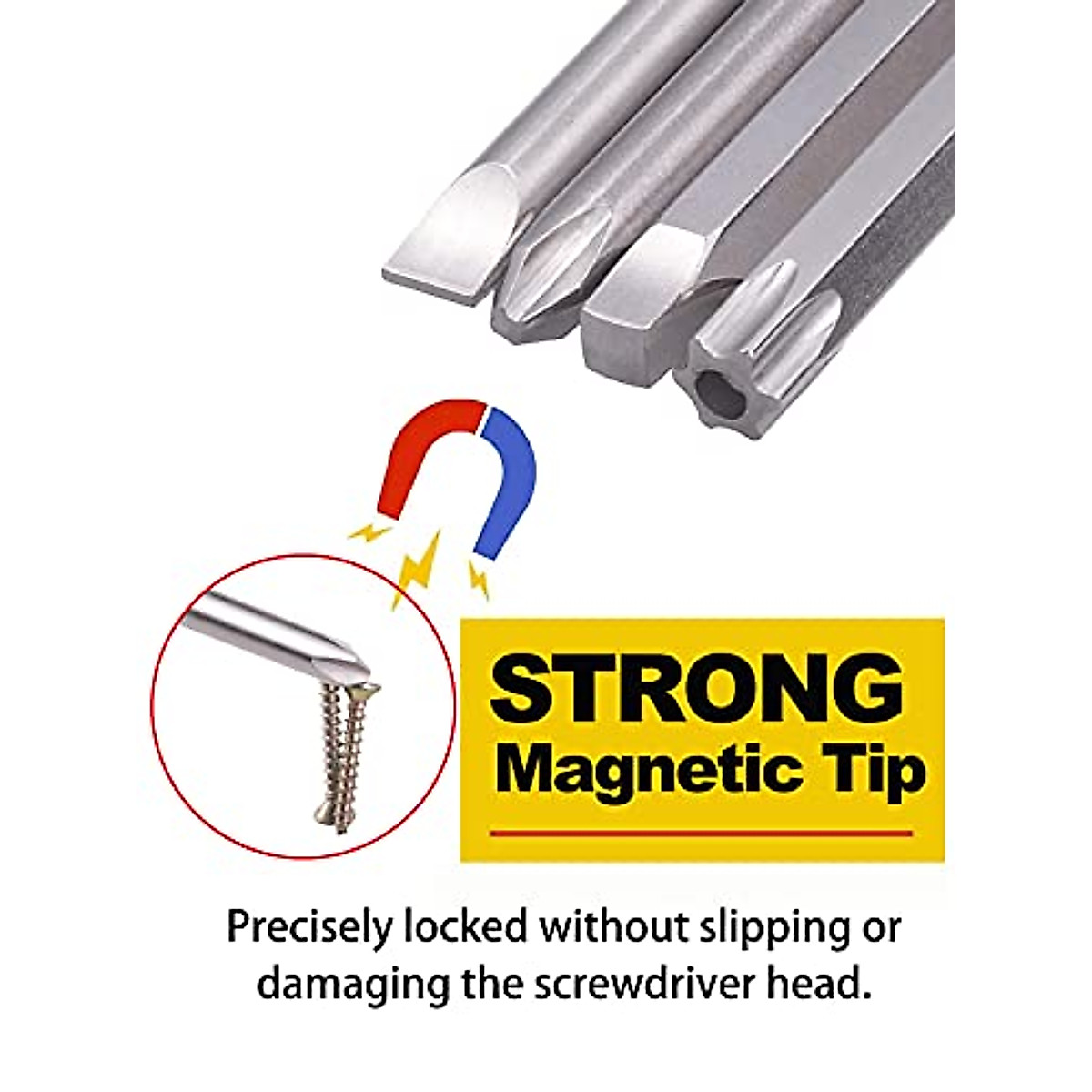 Rocaris 30 Pack 1/4 Inch Hex Shank Long Magnetic Screwdriver Bits Set 6 Inch Power Tools(Slotted+Cross+Square +Torx)