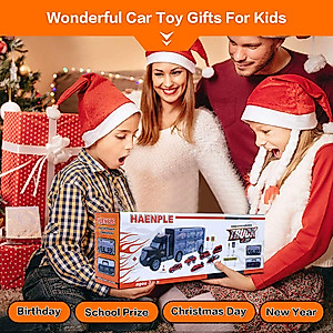 HAENPLE Toddler Toys for 3-5 Year Old Boys,Cars Truck Toys Transport Carrier Set,Valentines Day Gifts for Kids,Die-cast Vehicles Includes 12 Mini Toy Cars Easter Gifts for Kids Boy Age 3-7