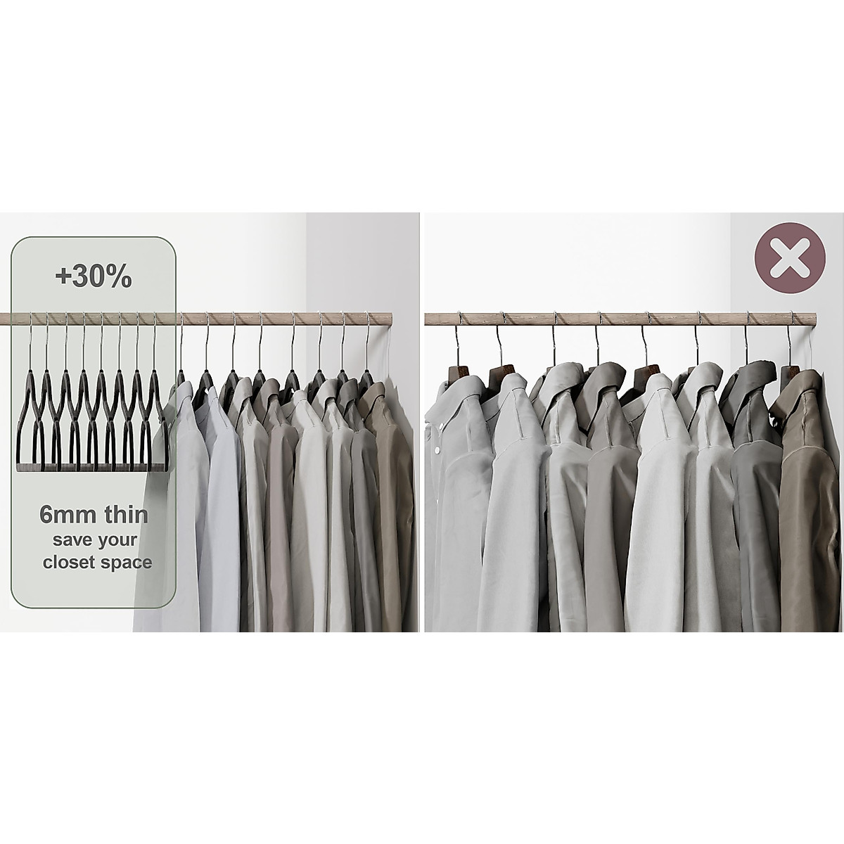 Velvet Hangers 26 Pack with Clips - Non Slip Black Felt Hangers - Space Saving Clothes Hangers for Coat, Shirt, Pants & Dress - Slim Heavy Duty Hangers for Clothing