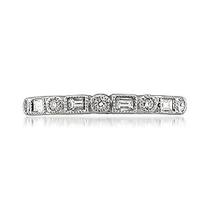 Beyond Brilliance 1/4 Carat Diamond, Bezel-Set Platinum Round & Baguette Diamond Bridal Wedding Band Ring (I-J, SI2-I1) Natural Diamond Wedding Ring For Women | Gift Box Included