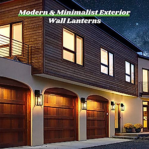 2-Pack Outdoor Wall Light Fixtures, Exterior Waterproof Anti-Rust Wall Lanterns with Glass Shades, Matte Black Porch Sconces Wall Mounted Lighting, E26 Modern Wall Sconces for Patio Front Door Garage
