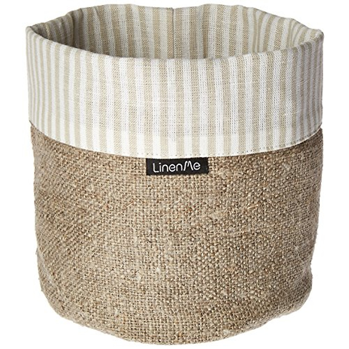 LinenMe Linen Lara Cotton Basket, 6 by 8-Inch, Beige/Natural