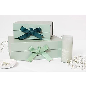 PAPER GENIUS Luxury Gift Box | 9.5x7x4 Inches-with 2 Satin Ribbons | Gift Boxes with Lids for Christmas - Gift boxes with Ribbons for wedding and Thanksgiving (Medium Mint Green)