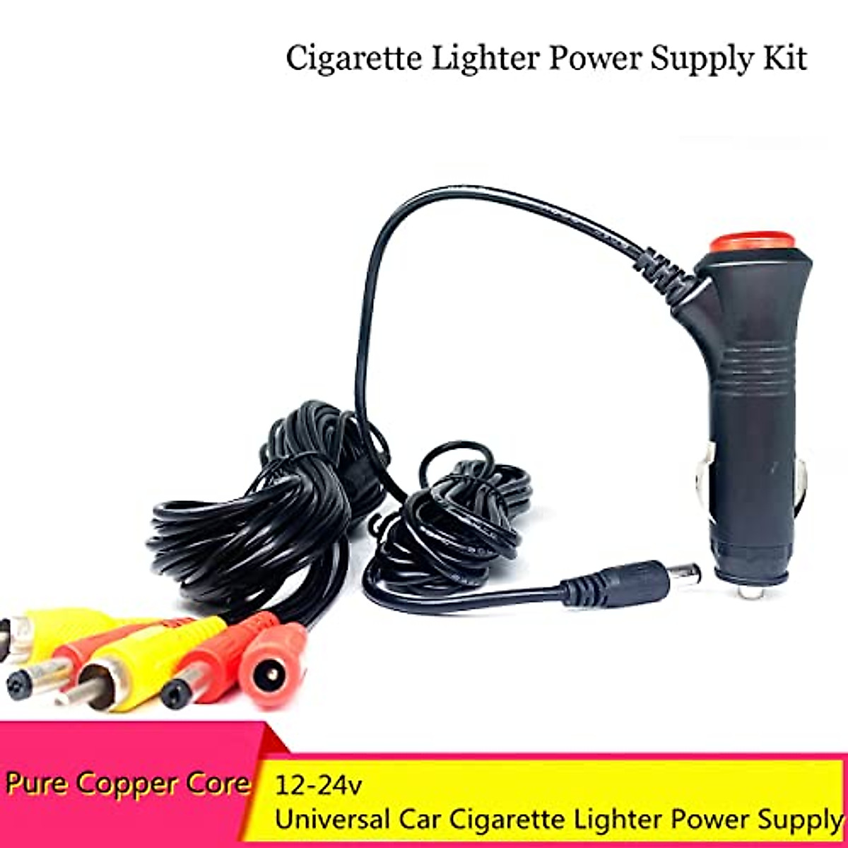 Universal 12V 24V Car Cigarette Lighter 7m Video Wire Cable + 3m RCA Video Power Cable Adapter Plug with Switch Power Cord for Rearview Camera Connect Car Monitor Power Wire Adapter Plug Easy Install