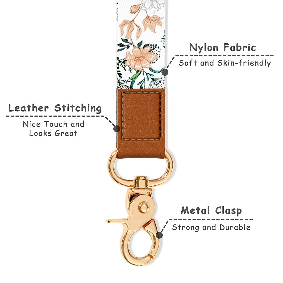 Hsxnam Wrist Lanyard Key Chain, Cute Wristlet Strap Keychain Holder for Women Keys Car Airpods ID Badges Phone, White Flower…