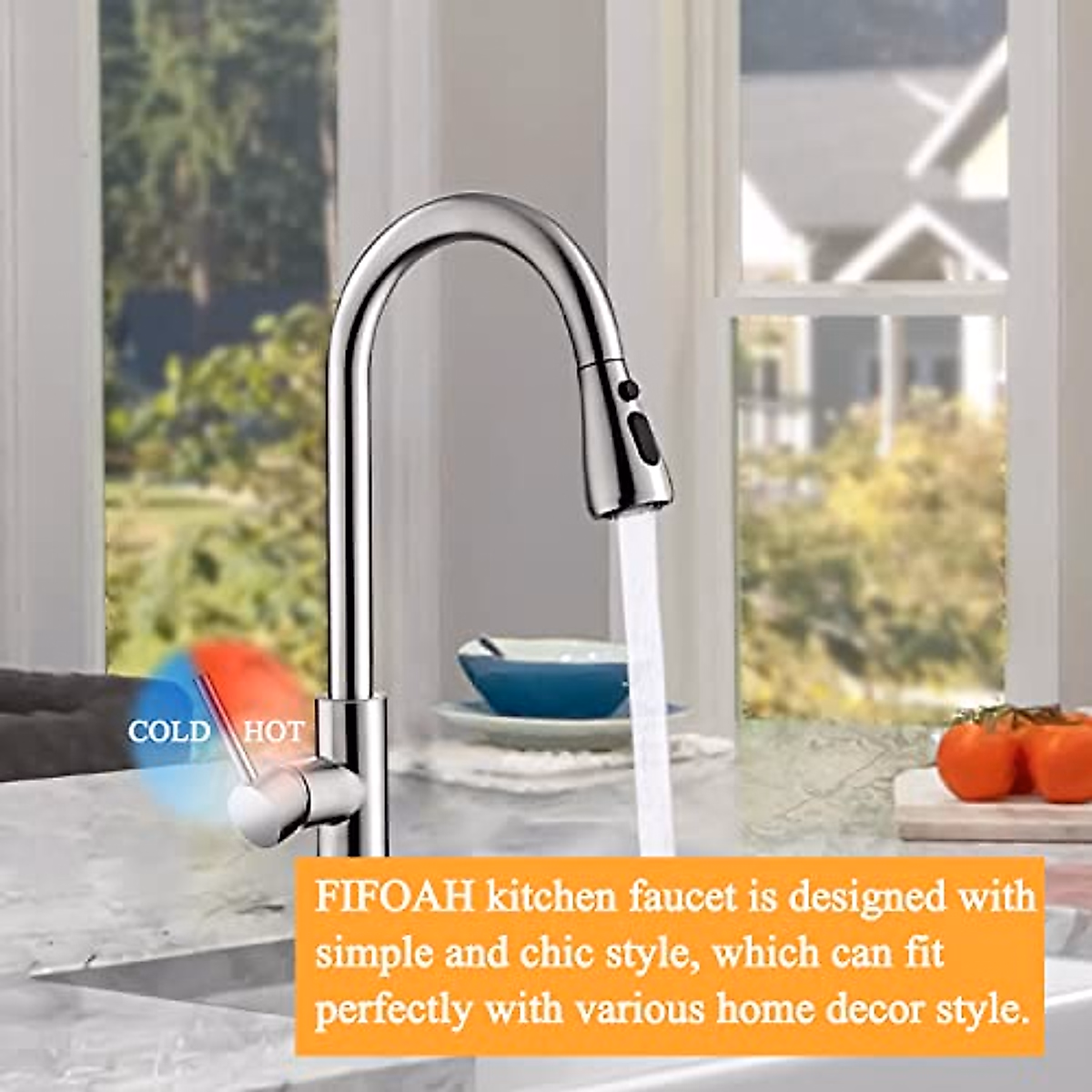 FIFOAH Kitchen Sink Faucets with Pull Down Sprayer, Stainless Steel Brushed Nickel Kitchen Faucets, Single Handle Faucet with Pullout Sprayer, Modern Kitchen Faucet for RV Bar Farmhouse Sink