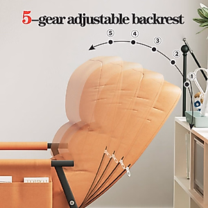 WIGSELBL Accent Folding Rocking Recliner Chair Nursery with Side Pocket and Adjustable High Back,Comfortable Upholstered Nursing Glider Rocker Armchair for Living Room (Color : Orange)