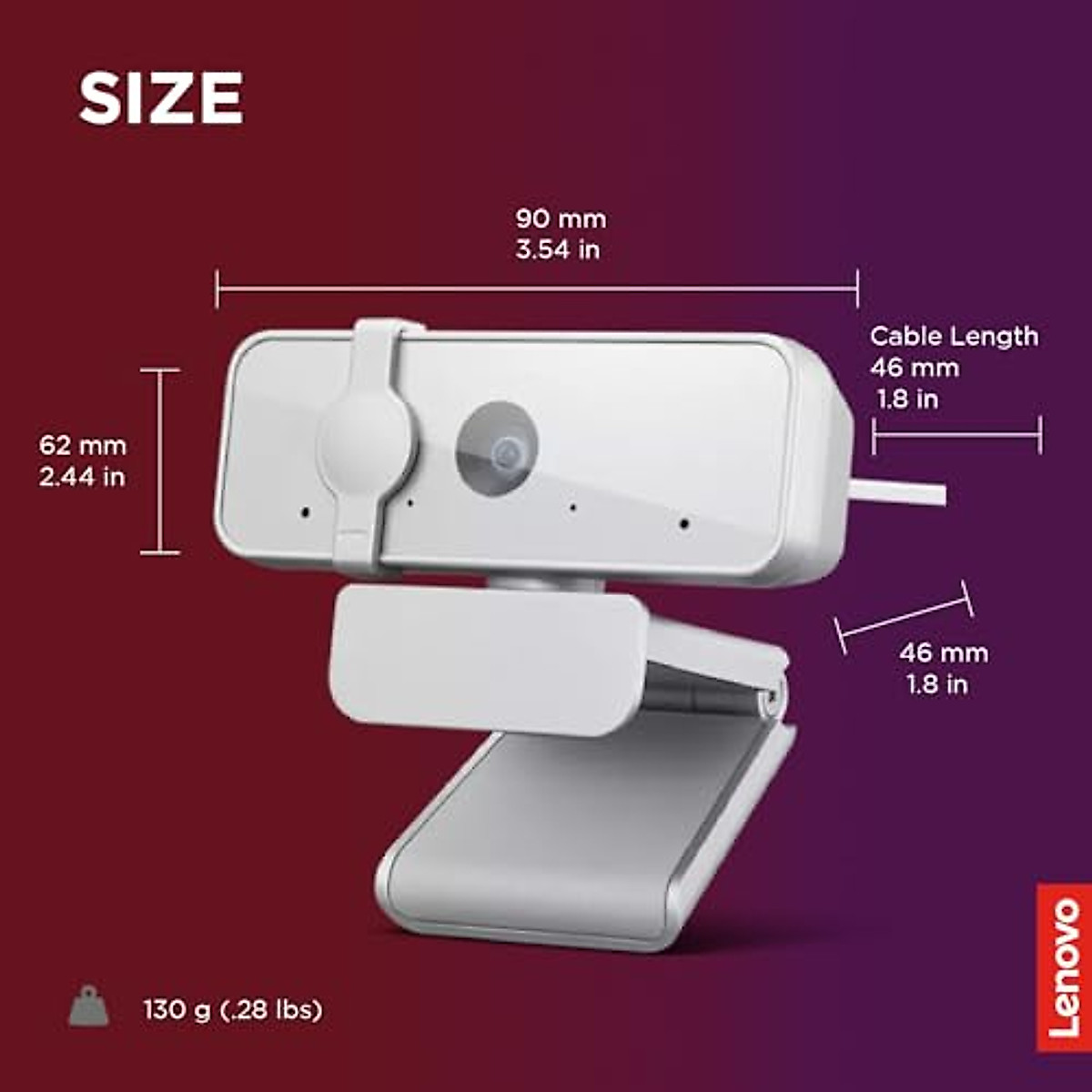 Lenovo HD 1080p Webcam (300 FHD) - Monitor Camera with 95° Wide Angle, 360° Rotation Pan & Tilt, Dual Microphones – Attachable Desktop Cam with Privacy Shutter for Remote Work, Streaming & Gaming