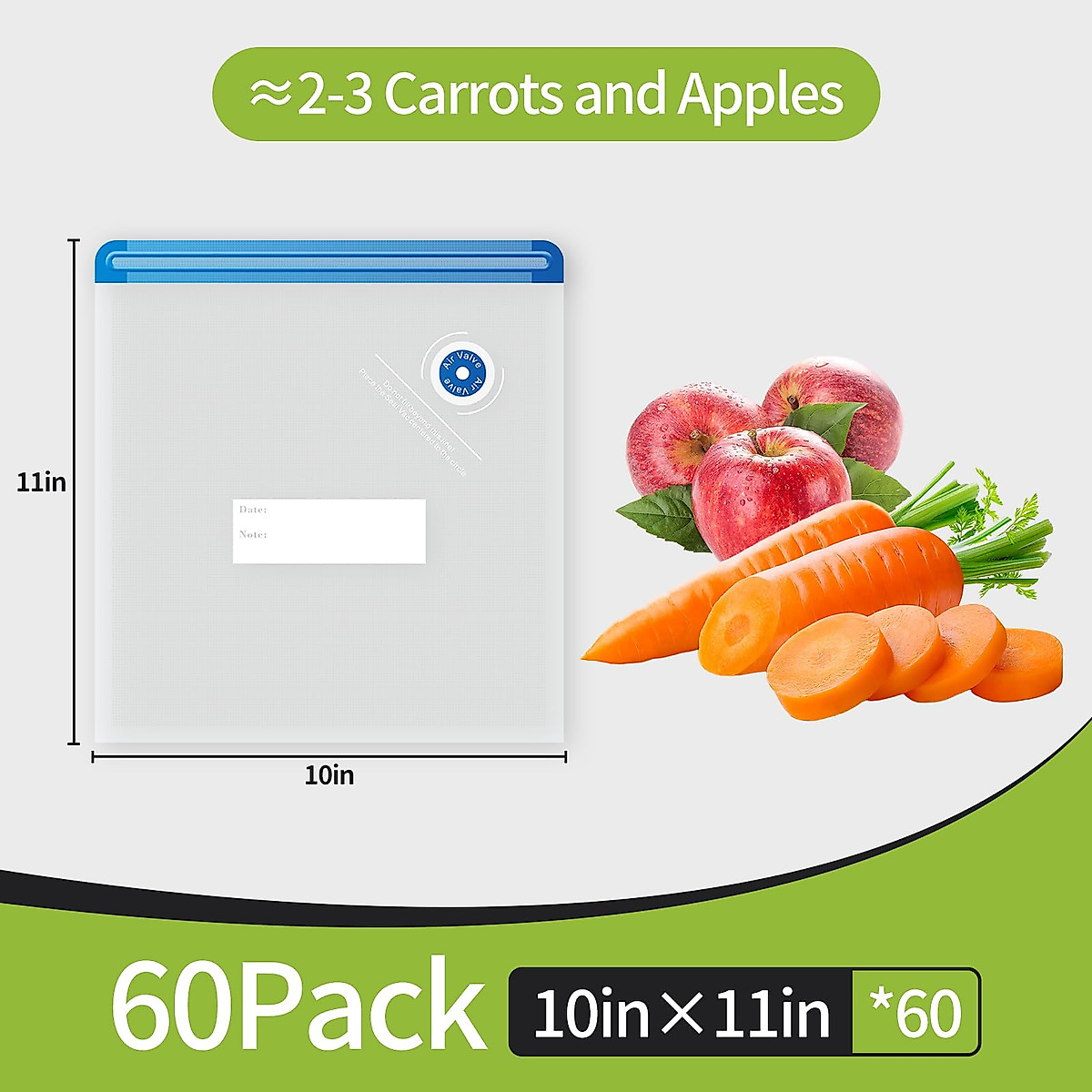 VMstr 60 PCS Food Vacuum Zipper Bags, Sous Vide Bags for Cooking(10.24 * 11.02in), Use with Food Handheld Vacuum Sealers