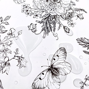 SimpleLife4U Easy Apply Shelf Liner Removable Furniture Paper Decorative Workspace Organizers Sofa Tables, Black-White Peony Butterfly, 17.7 Inch by 9.8 Feet