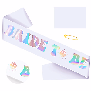 SKJIAYEE Bride to Be Iridescent Sash, Bachelorette Party Sash Decorations for Hen Party Bridal Shower Engagement Wedding Party, Glitter Iridescent White Sash for Bride - Bachelorette Favor