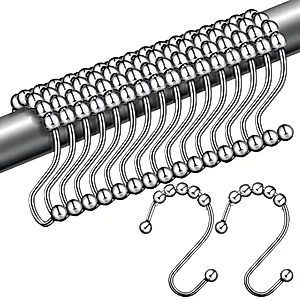 Hotop Stainless Steel Shower Curtain Hooks Rust Resistant Shower Curtain Hook Ring Bathroom S Shaped Hook Hanger for Kitchen Utensils, Shower Curtain, Clothes, Towels (12 Pieces)