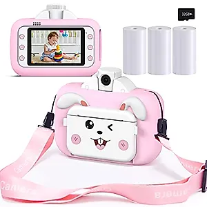 Barchrons Instant Print Digital Kids Camera 3.5 inch Large Screen 1080P Rechargeable Kids Camera for Girls Video Camera with 32G SD Card Gift for 6-12 Years Old
