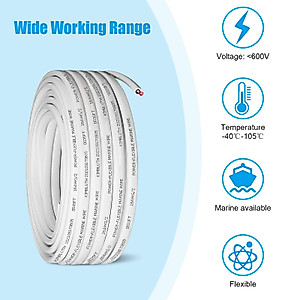 Kimbluth 16 Gauge Duplex Marine Wire Tinned Copper Boat Cable, 100ft 16 AWG Standard USA OFC Oxygen Free Copper Wire for Automotive Boat Speakers Solar Outdoors