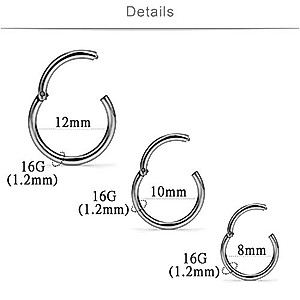 SCERRING 3 Pairs 16G G23 Titanium Hinged Clicker Segment Septum Nose Lip Ring Hoop Cartilage Tragus Sleeper Earrings Body Piercing Jewelry 8mm 10mm 12mm