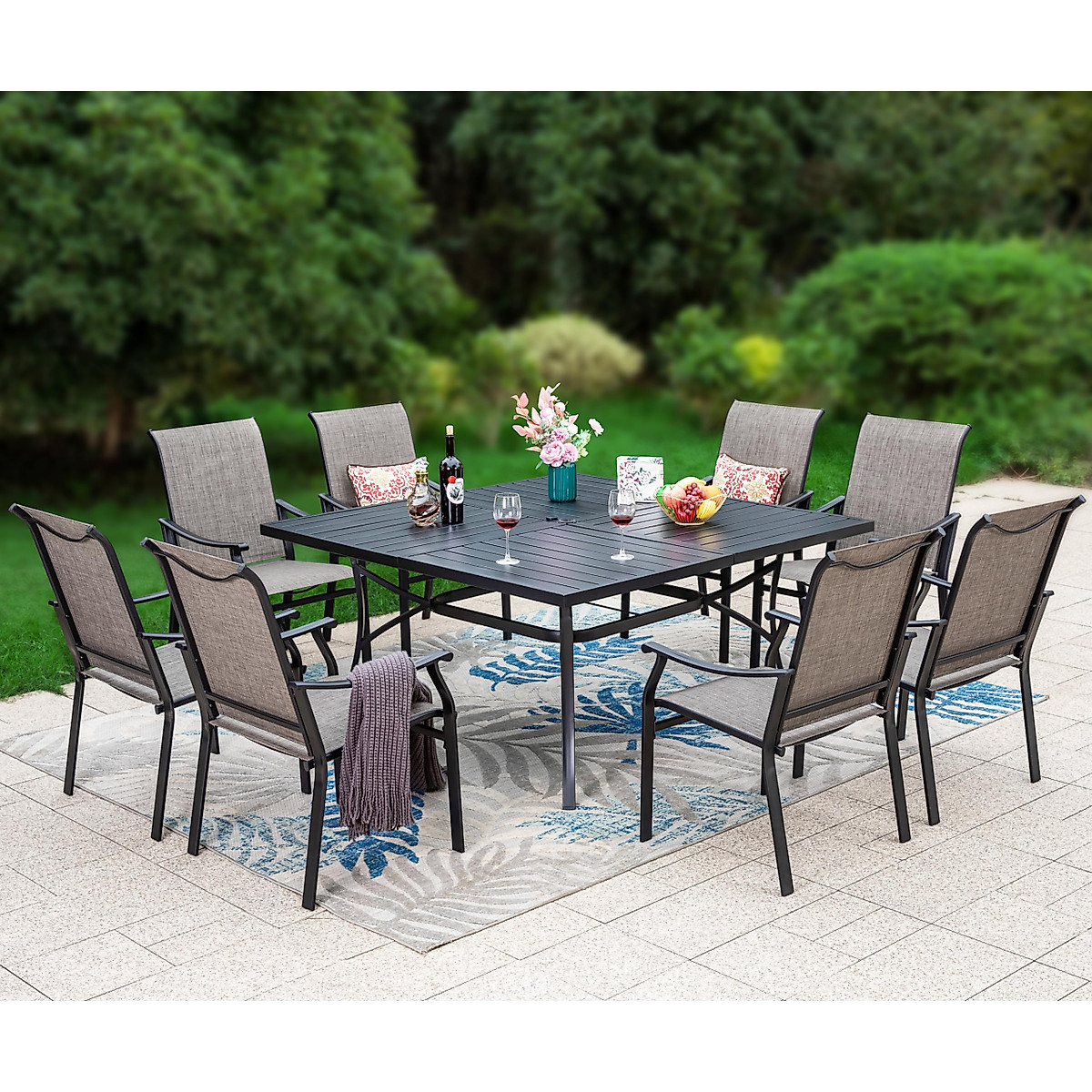 Sophia & William Patio Dining Set 9 Pieces, 8 Quick Dry Textilene Chairs and 1 Large Square Outdoor Dining Table, Durable All-Weather Patio Furniture for Lawn, Park, and Courtyard Support 350lbs