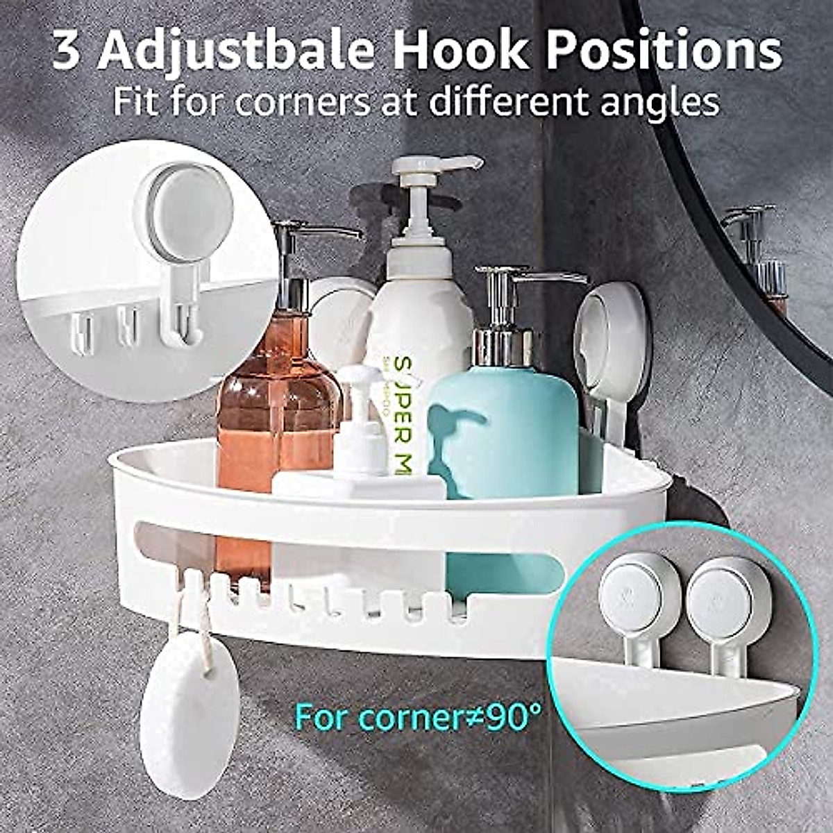 LEVERLOC Corner Shower Caddy Suction Cup NO-Drilling Soap Dish Suction Cup Removable Bathroom Shower Shelf Heavy Duty Caddy Organizer for Bathroom & Kitchen