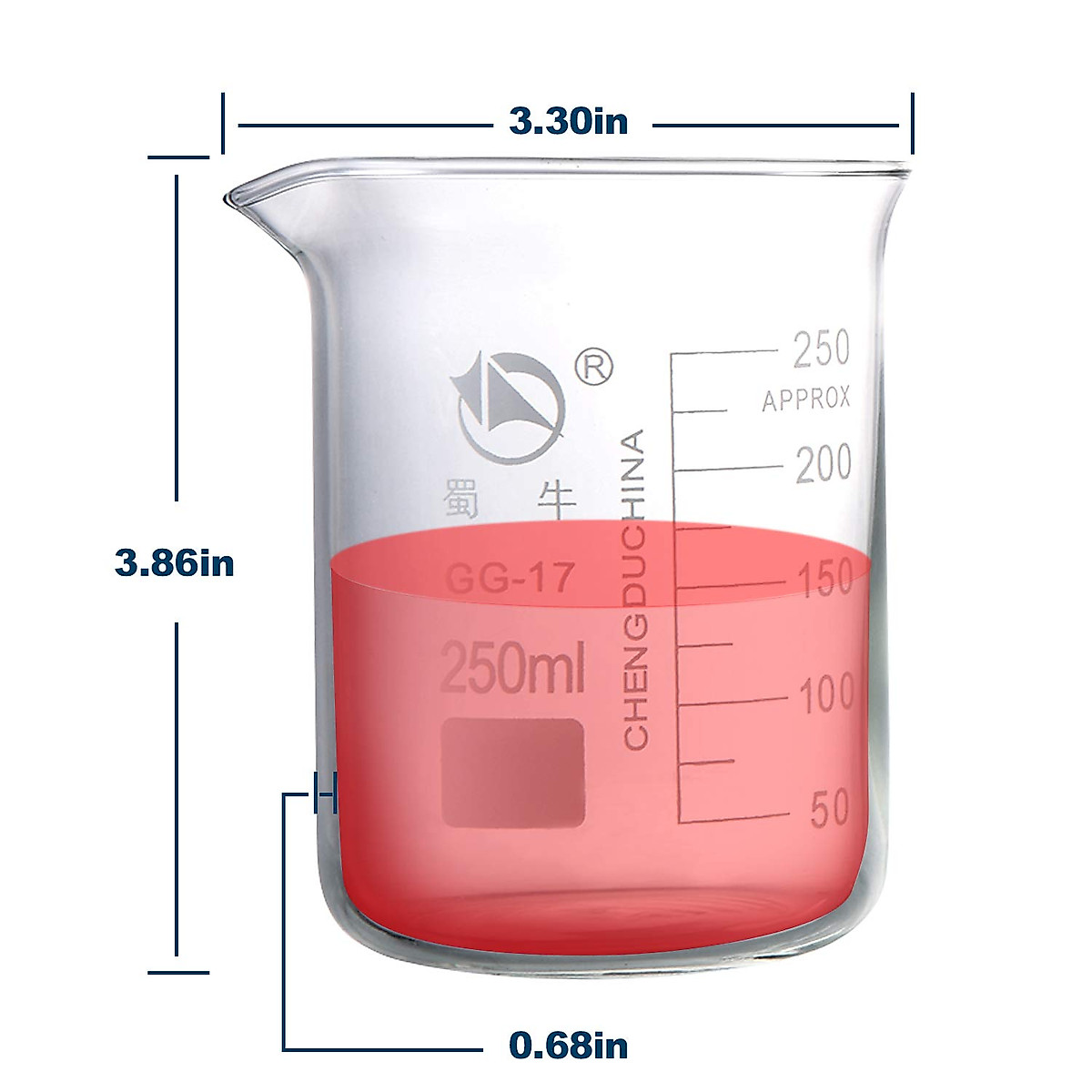 Young4us Glass Beakers, Pack of 6 Low Form Glass Measuring & Glass Droppers Set, 3 Graduated Griffin Beakers in 3 Sizes with Scales, 250ml, 100ml, 50ml, 3 Glass Droppers Without Scales (3ml per Drop)
