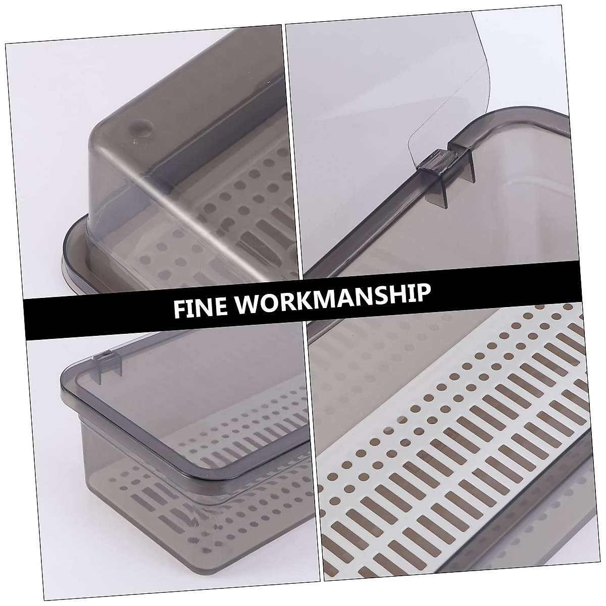 DOITOOL Flatware Tray with Lid and Drainer- Black Transparent Plastic Silverware Holder-- proof Silverware Tray for Drawer for Home Kitchen Accessories