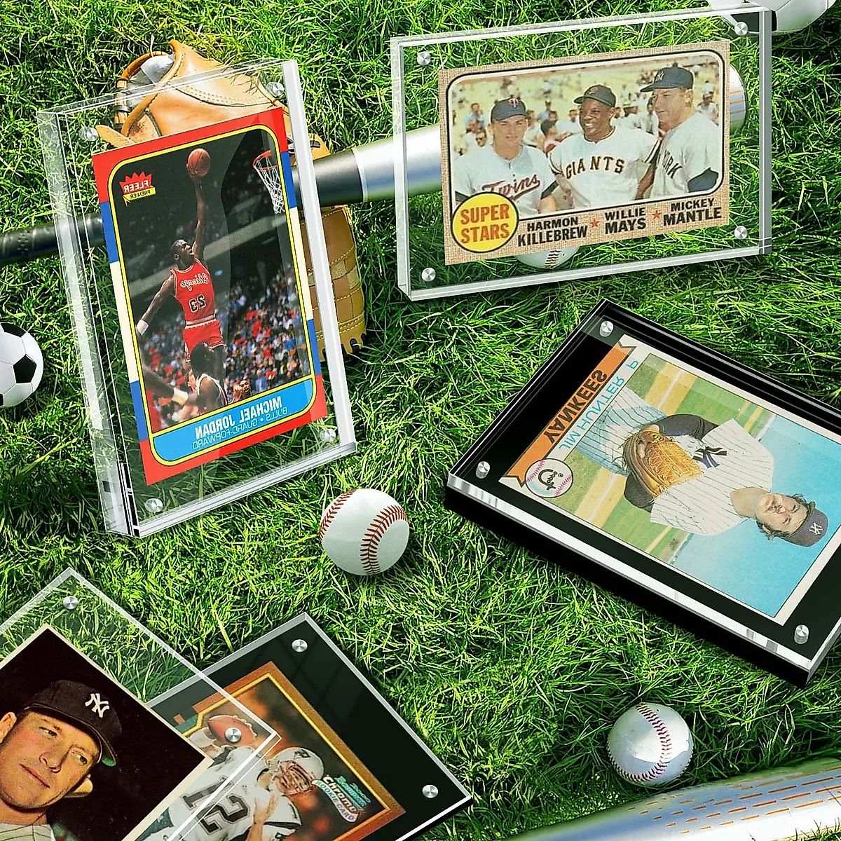 Acrylic Card Frame, Magnetic Trading Card Display Frames Desktop Display - 2 Sets Clear