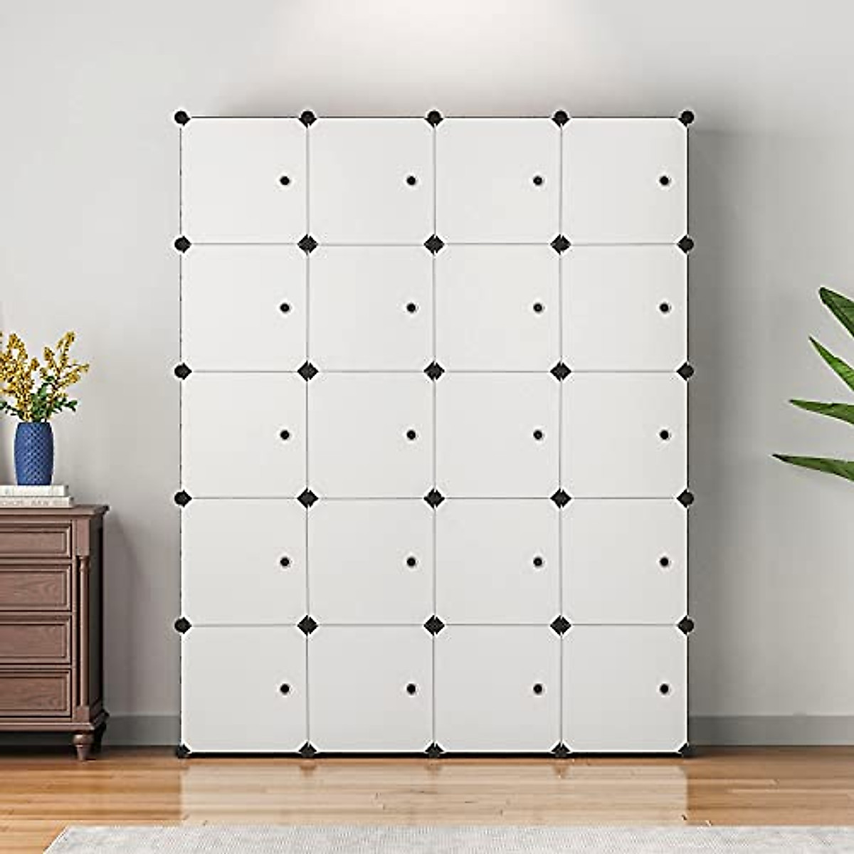 Aeitc Portable Wardrobe Closets 14"x18" Depth Cube Storage, Bedroom Armoire, Storage Organizer with Doors, 20 Cubes, Black
