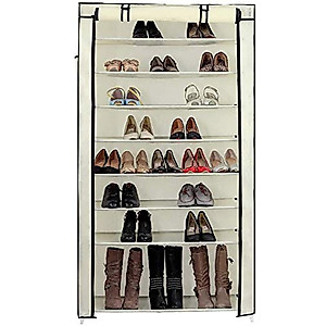 Shoe Rack 10 Tier Shoes Cabinet Storage Organizer Closet with Dustproof Nonwoven Fabric Cover, Store up to 45 Pairs of Shoes (Beige Extra-Wide)