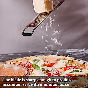 Lemon Zester & Cheese Grater – A Sharp Kitchen Tool for Parmesan, Ginger, Garlic, Nutmeg, Chocolate, Vegetables, Fruits - Stainless steel, Black