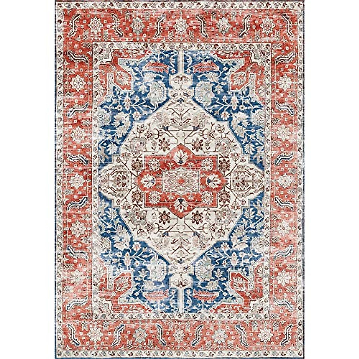 VK Living Washable Rug, 9'x12' Stain Resistant Washable Rug,Machine Washable Rug with Non-Slip,Vintage Bohemian Area Rug for Living Room Bedroom Dining Home Office Area Rug (Red, 9'x12')