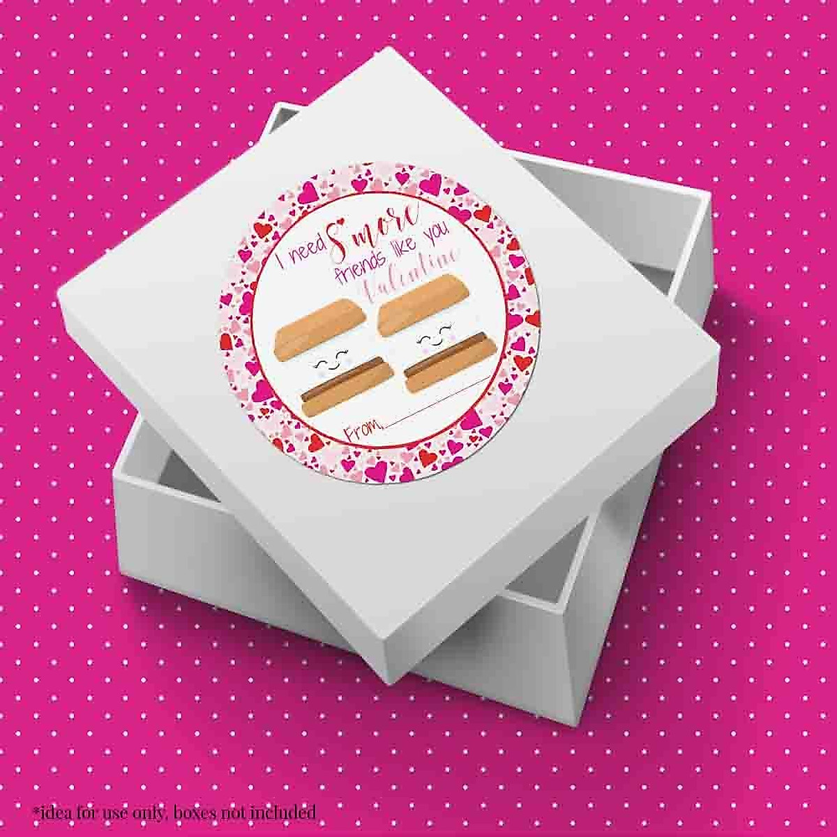 S’More Friends Like You Valentine Party Favor Sticker Labels, 40 2" Party Circle Stickers by AmandaCreation, Great for Classroom Valentines, Envelope Seals, Gifts & Treats