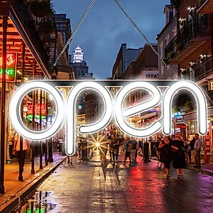 LED Open Sign,16x6 inch Open Sign for Business,With multiple flashing modes, Ideal for Restaurant, Bar, Salon and More,24V/1A Power Supply，with Open/Close Sign (white)