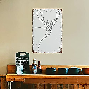 Deer One Line Art Modern Monochrome Animal Minimalist line Art Antlers Funky Style Creative Retro Art Metal Funny Wall Decor Plaque Cafe Office Vintage Home Decor Fashion Novelty Gift 8x12inch